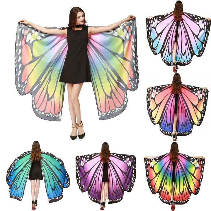 Rainbow Butterfly Wings Cape Shawl Fairy Ladies Dance Costume Adult ...
