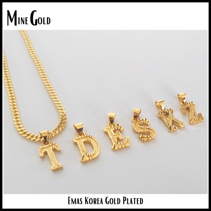 Rantai Leher Loket Huruf Perempuan Emas Korea 24K Loket Huruf Emas Rantai Leher dan Loket Huruf ...
