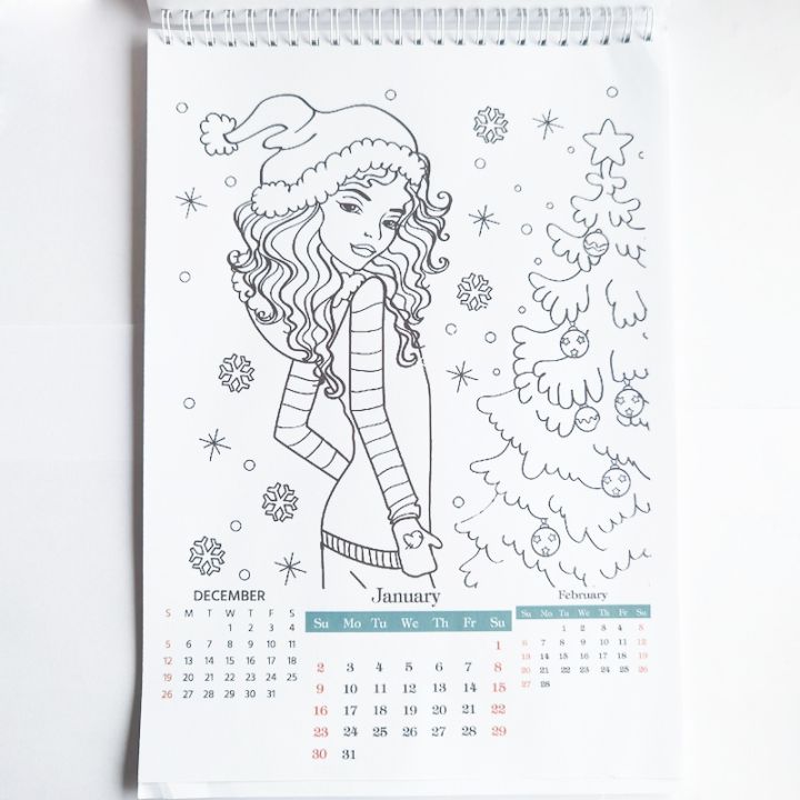 2022 calendar with beautiful girl coloring pages for adult | Daraz.lk