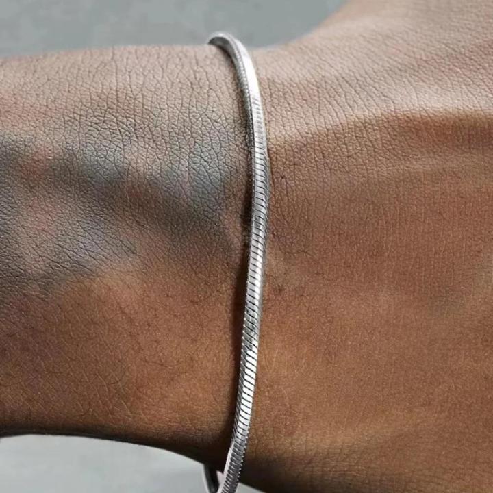 NEW 925 sterling silver 3MM Snake Chain Bracelet Men Hip Hop Simple ...