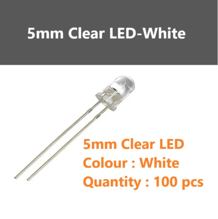 100 pcs of 5mm White Clear LED | Daraz.lk