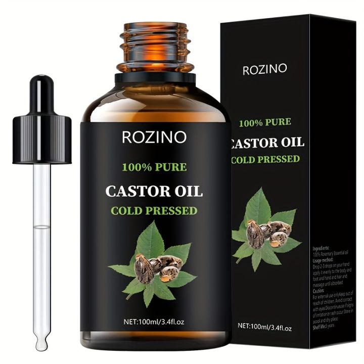 ROZINO Unrefined Castor Oil, Cold Pressed for Hair, Eyelashes, Eyebrows ...