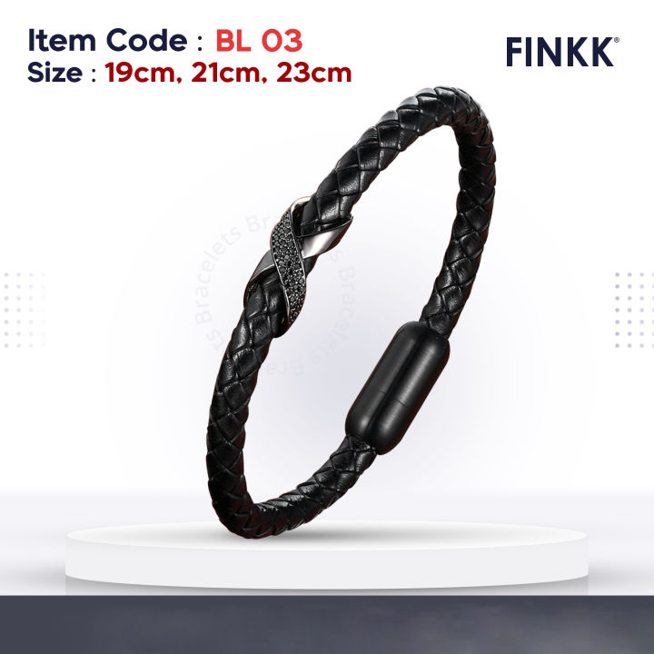 FINKK Mens Womens Bracelet Leather Stainless Steel Fashion Boys Girls ...