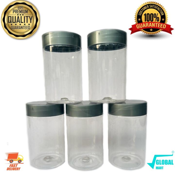 5 Pieces Transparent Plastic Kitchen Spice Containers With SILVER Lid ...