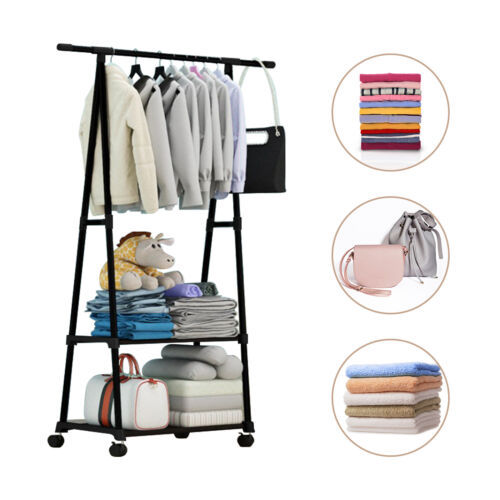 2-Tier Rolling Clothes Rack – Space-Saving Triangle Garment Organizer ...