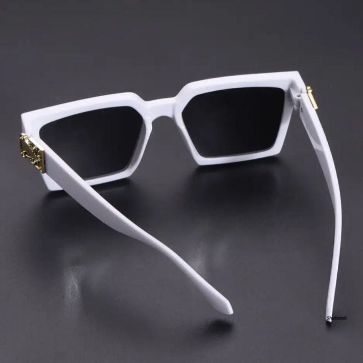 BADSHAH square sunglasses man woman white gold frame black lens elegant ...