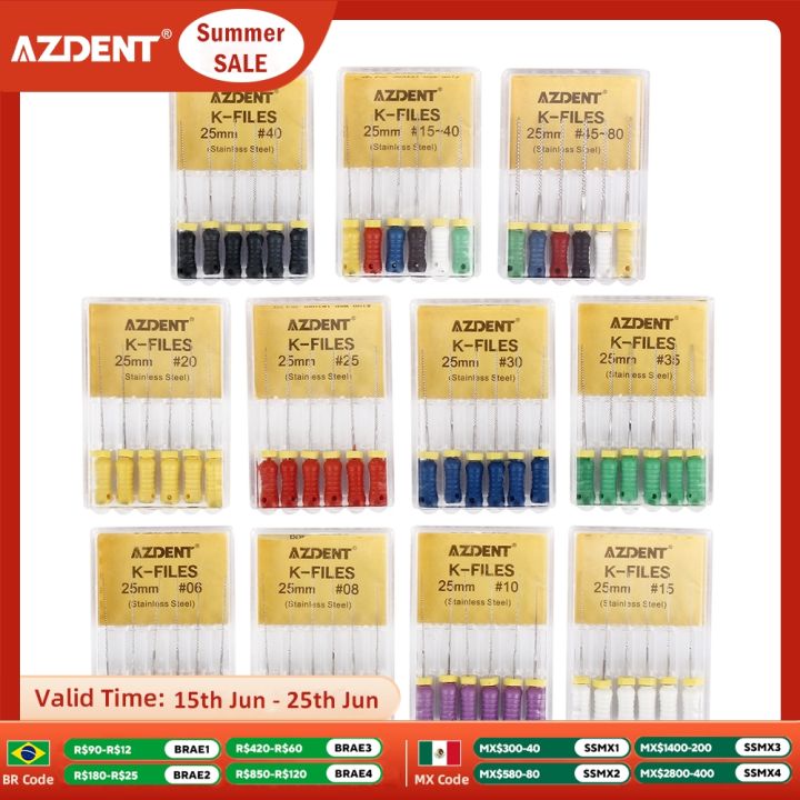 6Pcs/Box Hand Use K-Files 21/25/31mm Stainless Steel Endodontic Root Canal Files Tools Lab ...