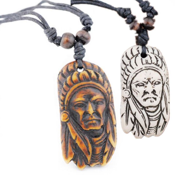 Hand Carved Yak Bone Vintage Tribal Indian Chief Head Pendant Necklace ...