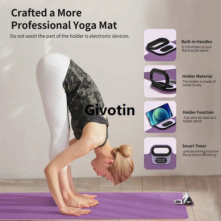 Yoga Mat with Phone Stand and Countdown , Premium 1/4Inch Thick Fitness ...