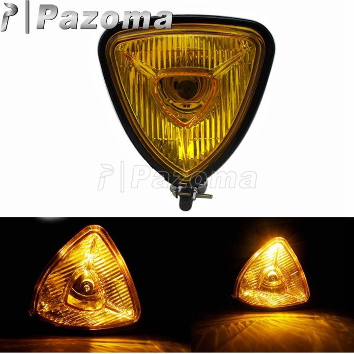 【Black Motorcycle Triangle Retro Headlight H4 Hi/Lo Lamp Amber Lens ...