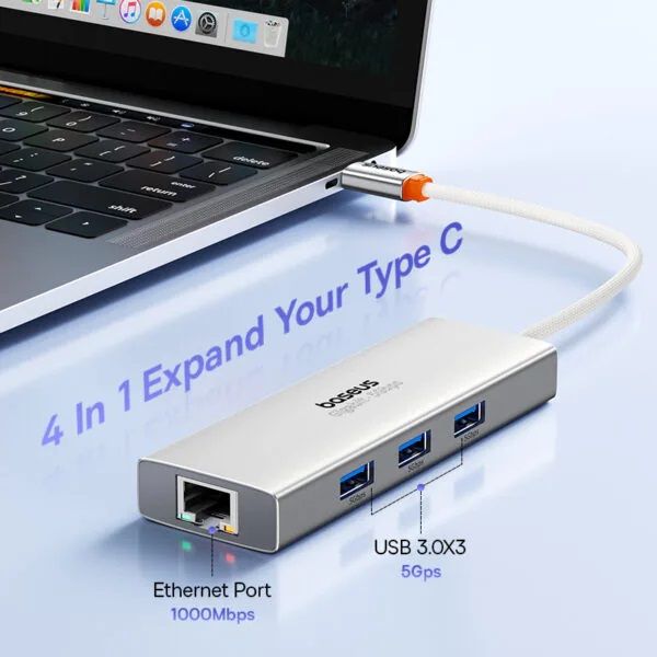 Baseus BS-OH135 PortalJoy Series 4-Port USB Hub with 1000Mbps Ethernet ...