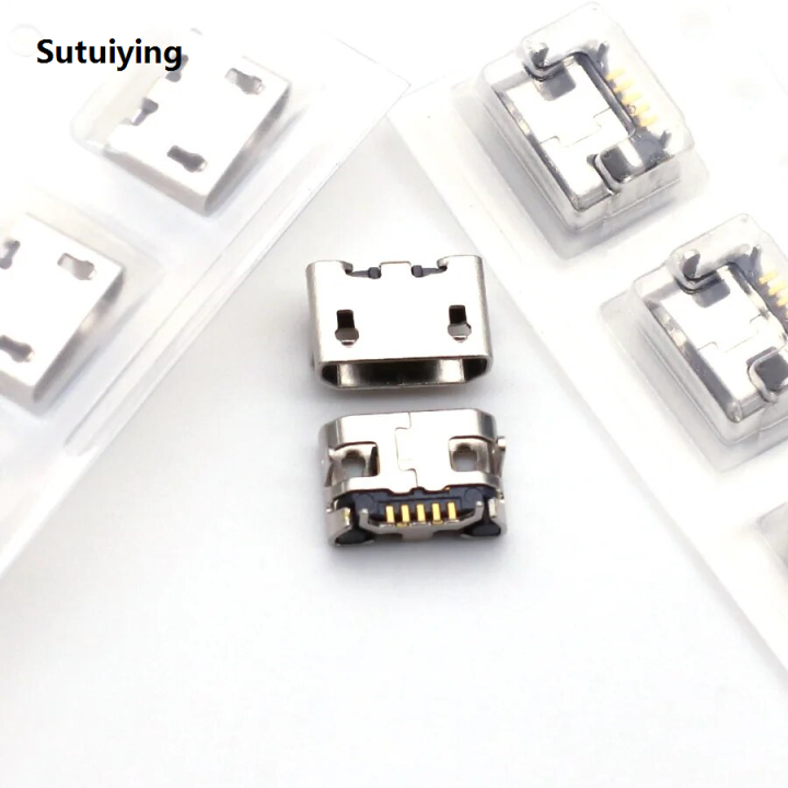 Sutuiying 100pcs Micro USB 5pin no side Ox horn female usb socket Flat ...