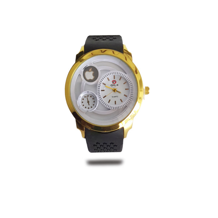 ORIX Mens Luxury Quartz Watch for Men Golden Rubber Strap Analog Wrist ...