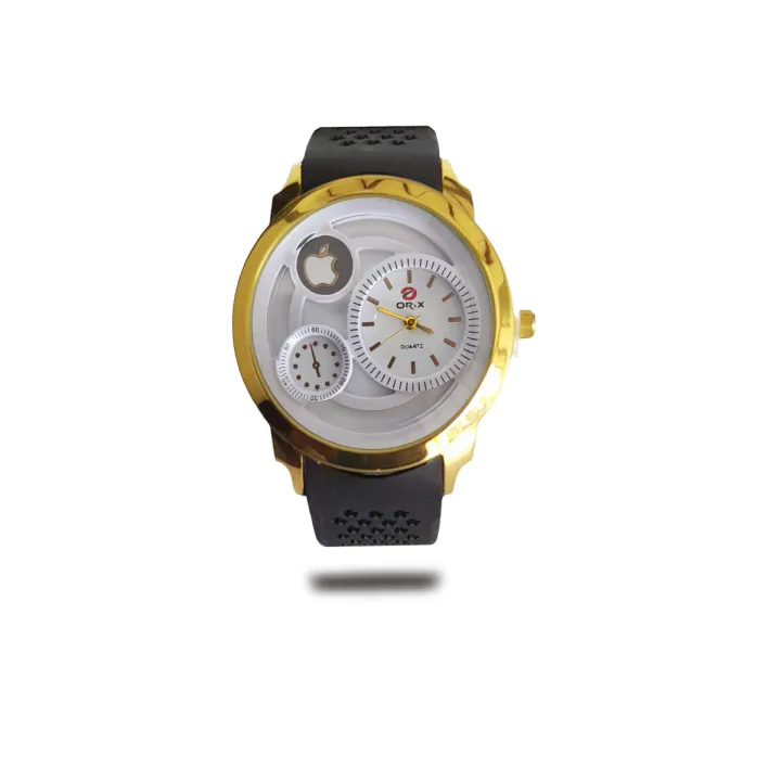 ORIX Mens Luxury Quartz Watch for Men Golden Rubber Strap Analog Wrist ...