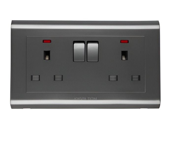 kevilton Modular Black 13 Amp Twin Socket Outletwith Neon Life Time ...
