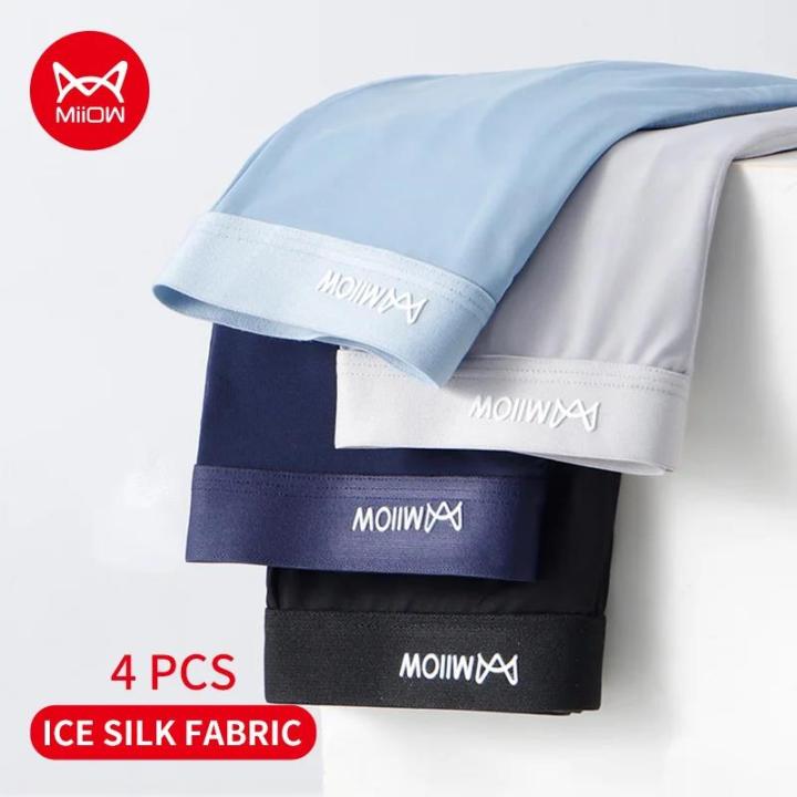 MiiOW 4Pcs Ice Silk Men's Panties Set Breathable Summer Men Boxer ...