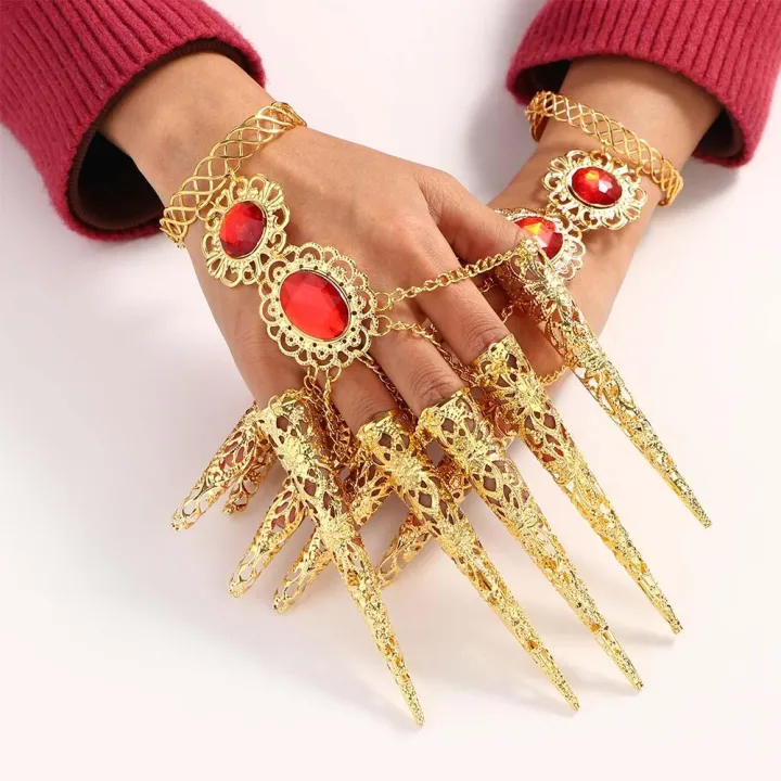 Shining Costume Red Finger Tip Protection Indian Thai Hollow Finger ...