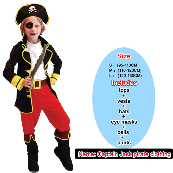 Captain Pirate Skull Costume Kid Boy Girls Halloween Buccaneer Cosplay ...