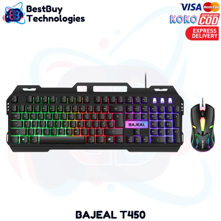 BAJEAL T450 Wired Metal Iron Gaming Keyboard and Mouse Combo Pack LED ...