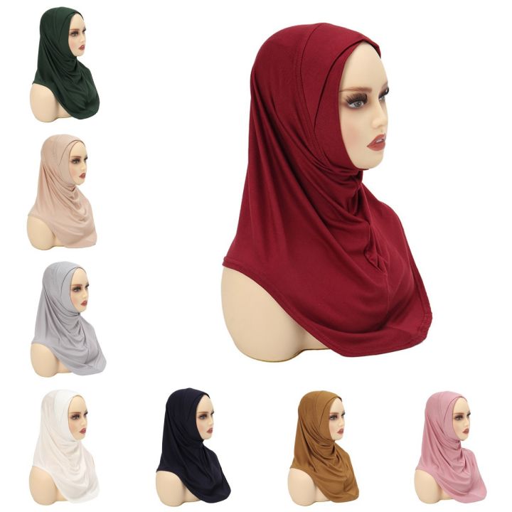Solid Color Hijab Hats Casual Lightweight Head Scarf Ramadan Head Wraps ...