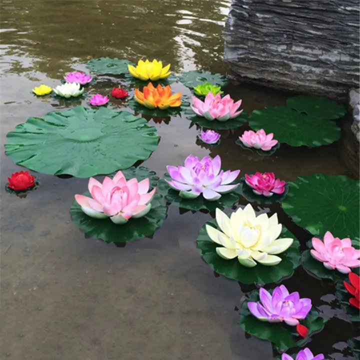 Plastic Artificial lotus Easy to use 10cm Vivid color Water lily ...