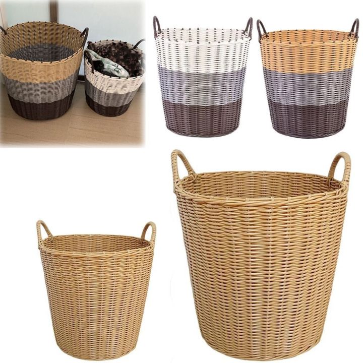 Durable Foldable Laundry Basket Woven Rattan-Style Dirty Clothes Basket ...