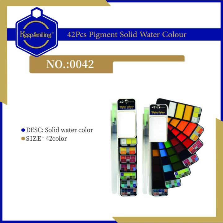 Keep Smiling 0042 Colors Solid Watercolor Paint Set with Water Brush ...