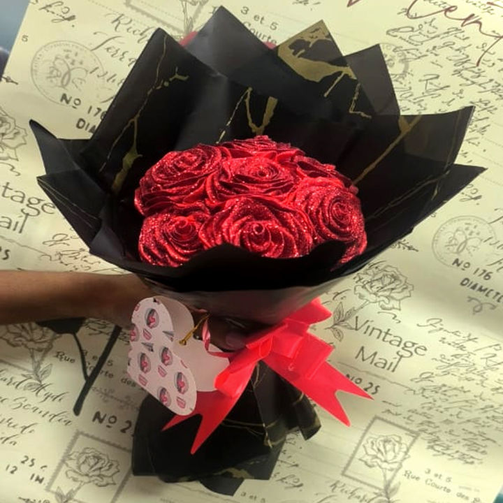 7 Roses Flower Bouquet Floral Handcrafted Artificial Rose Gift Multi ...