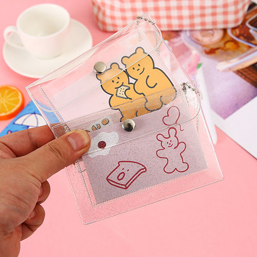 Transparent Coin Card Case Card Holder PVC Mini Glitter Snap Button ...