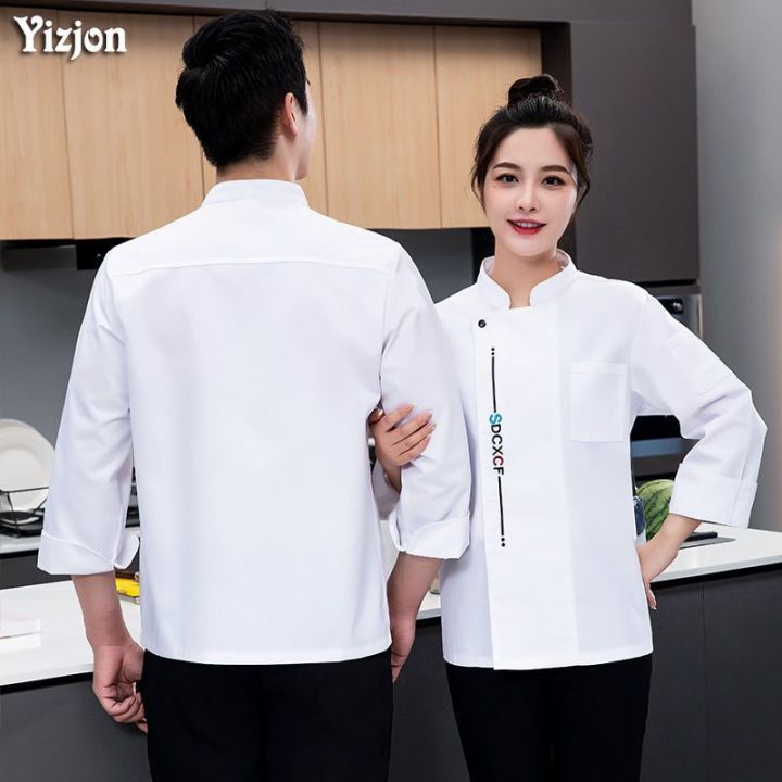 Chef Overalls Men's Long Sleeve Chef's Uniform Kitchen Clothes Catering ...