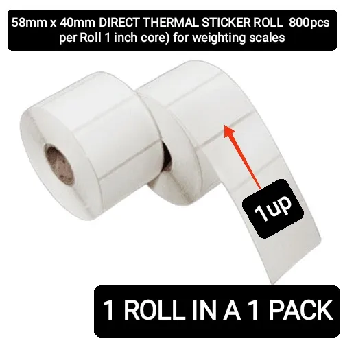 DT Direct Thermal Sticker Rolls For weighing Scale Machines 58mm x 40mm ...