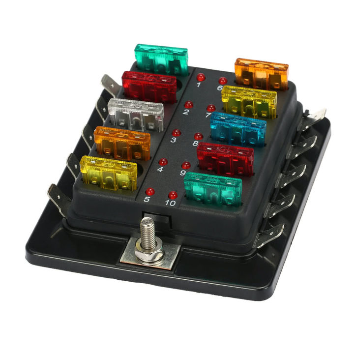 12V 24V10 Way Blade Fuse Box Holder with LED Warning Light Kit for Car ...