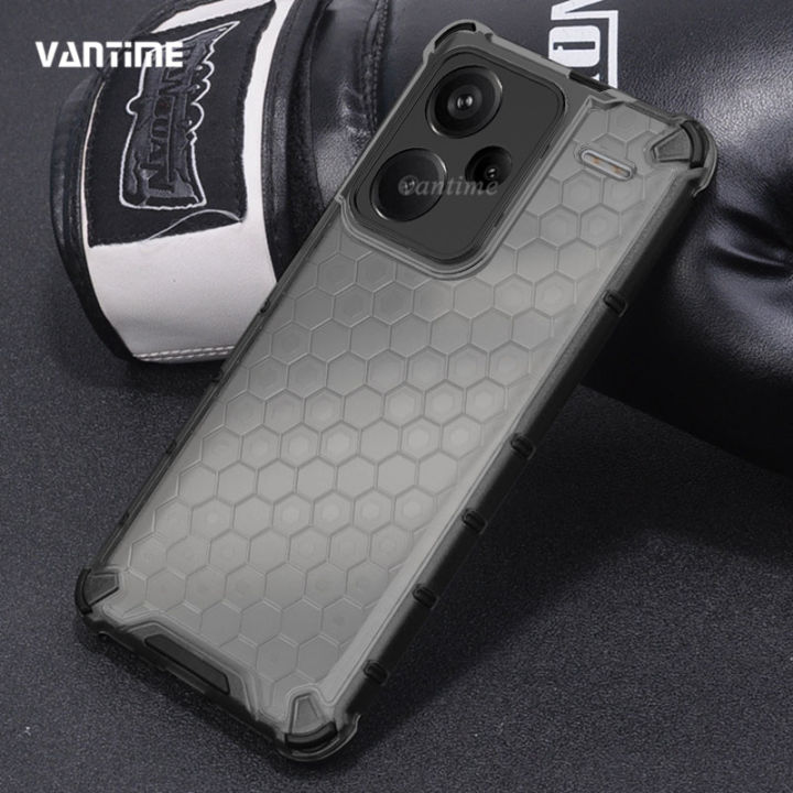 Vantime for Xiaomi Redmi Note 13 Pro+ Plus 5G Case Honeycomb Transparent Back Anti fingerprint ...
