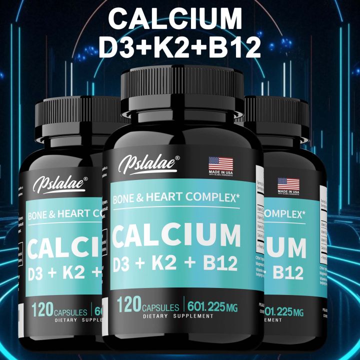 Pslalae Calcium D3+K2+B12 Capsules for bone, heart health, immunity, nerve and muscle function ...