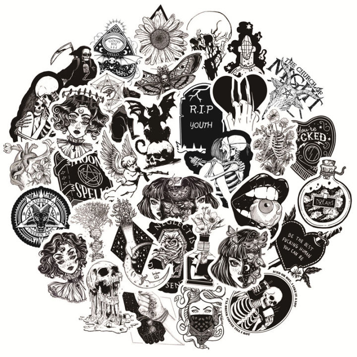 【Exclusive Offer】50 PCS Goth Style Black White Mixed Stickers for Car ...