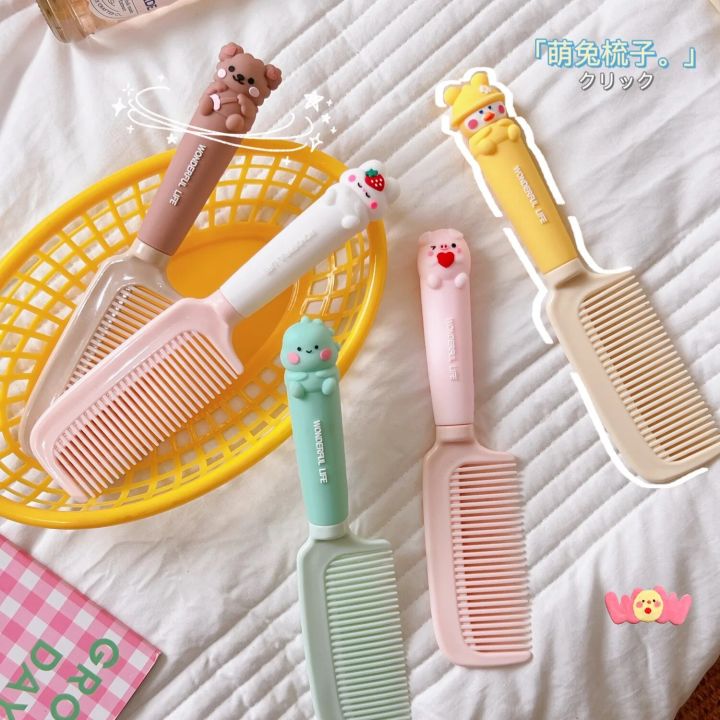 Portable Mini Comb Hair Brush Candy Color Cute Cartoon Massage Hair ...