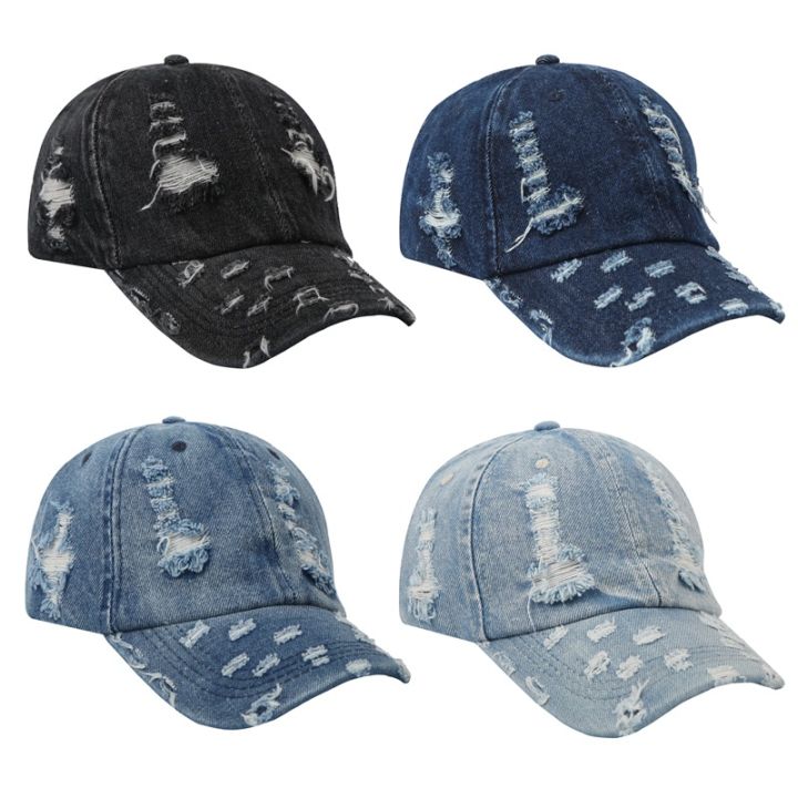 Vintage wash distressed denim hat women's foreign trade gloss board big ...
