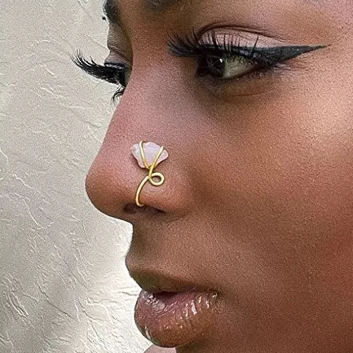 Piercing Nose Ring Stone Copper Ear Hoop Septum Nose Clip Nariz Non ...