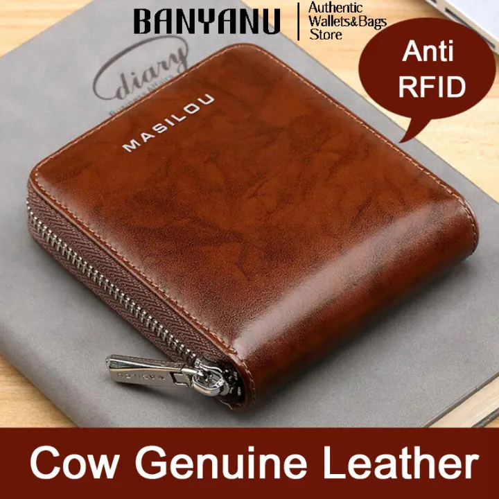 BANYANU Dompet Lelaki Genuine Leather Card Wallet Men Original Zipper ...
