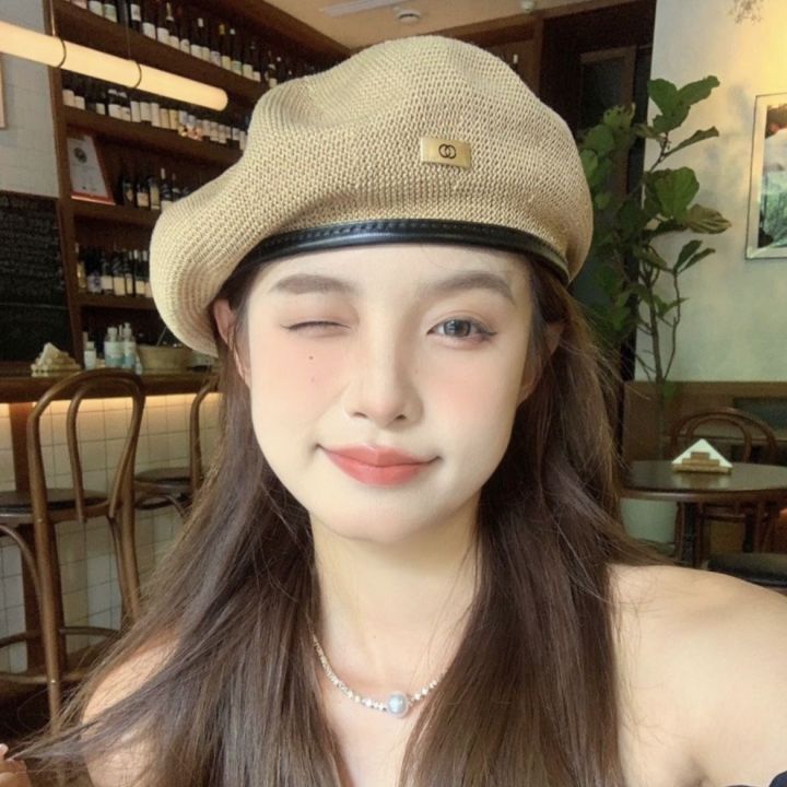 Japanese metal standard leather edge beret for women's summer thin, age ...