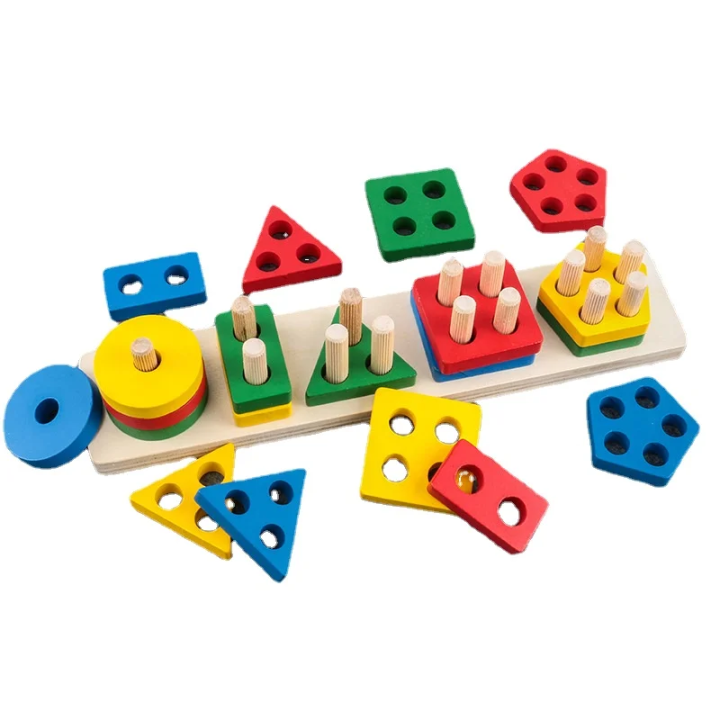 Wooden Geometric Shape Sorter 5 column wooden shape sorter toy | Daraz.lk