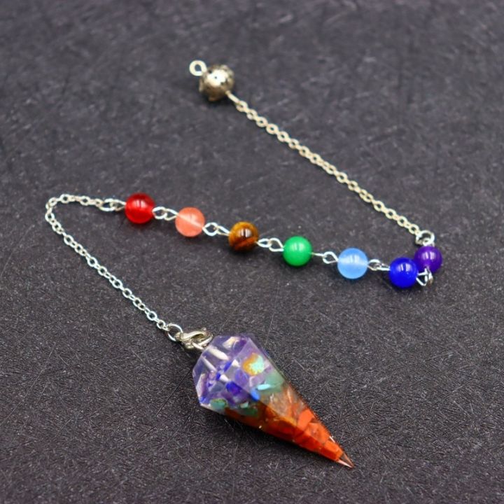Natural Stone Pendulum Hexagonal Prism Shaped Pendant 7 Chakra Chain ...