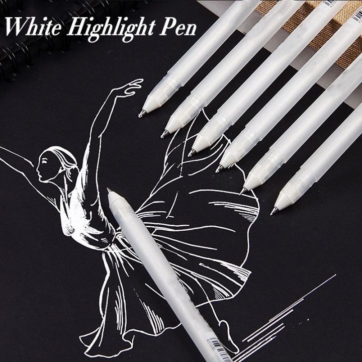 1PC 0.8mm Creative White Ink Gel Pen Highlight Marker Pens Fine Tip for ...
