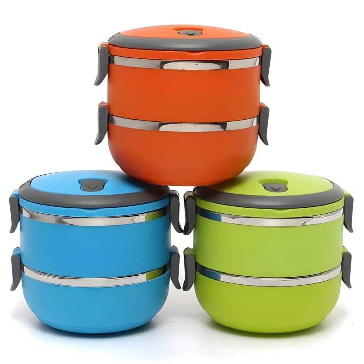 Stainless Steel Round 2-Layer Thermal Insulated Lunch Box – Leak-Proof ...