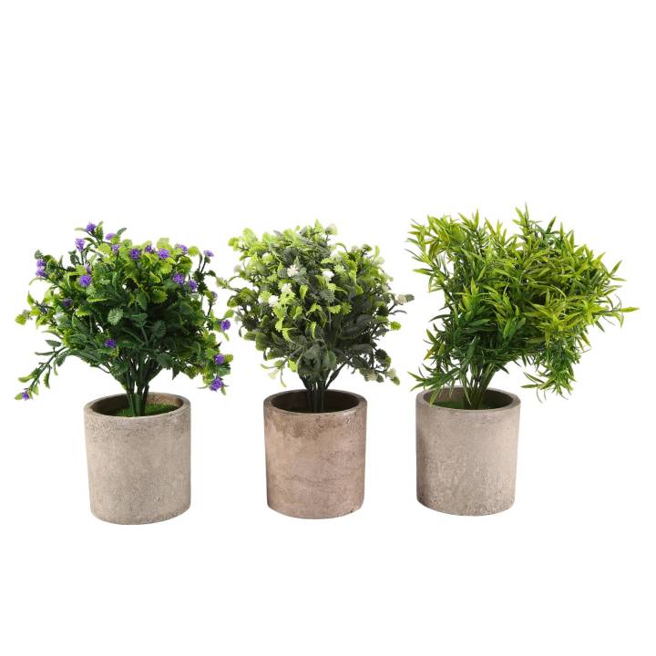 3 Pack Small Potted Artificial Plastic Plants, Mini Fake Rosemary Plant ...