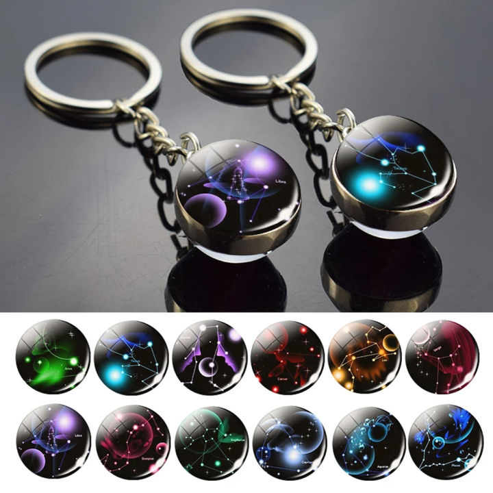 Men Women Libra Glass Ball Pendant Jewelry Leo Zodiac Keychain Key ...