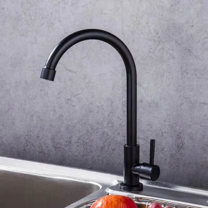 Stainless Steel Kitchen Faucet Rotating Black Single Cold Water Taps ...