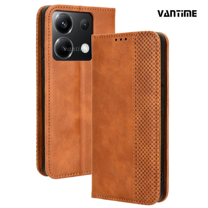 Vantime for Xiaomi Redmi Note 13 Pro 5G / Poco X6 5G Retro PU Leather+TPU Wallet Case Card ...