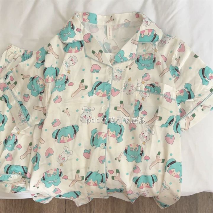 Japanese Cartoon Hatsune Future miku Pajamas Female Summer Thin Anime ...