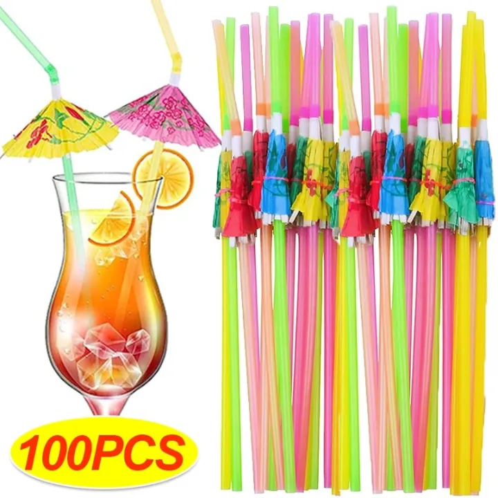 straw 10-100 s Tropical Umbrella Straws Mix Color Disposable Plastic ...